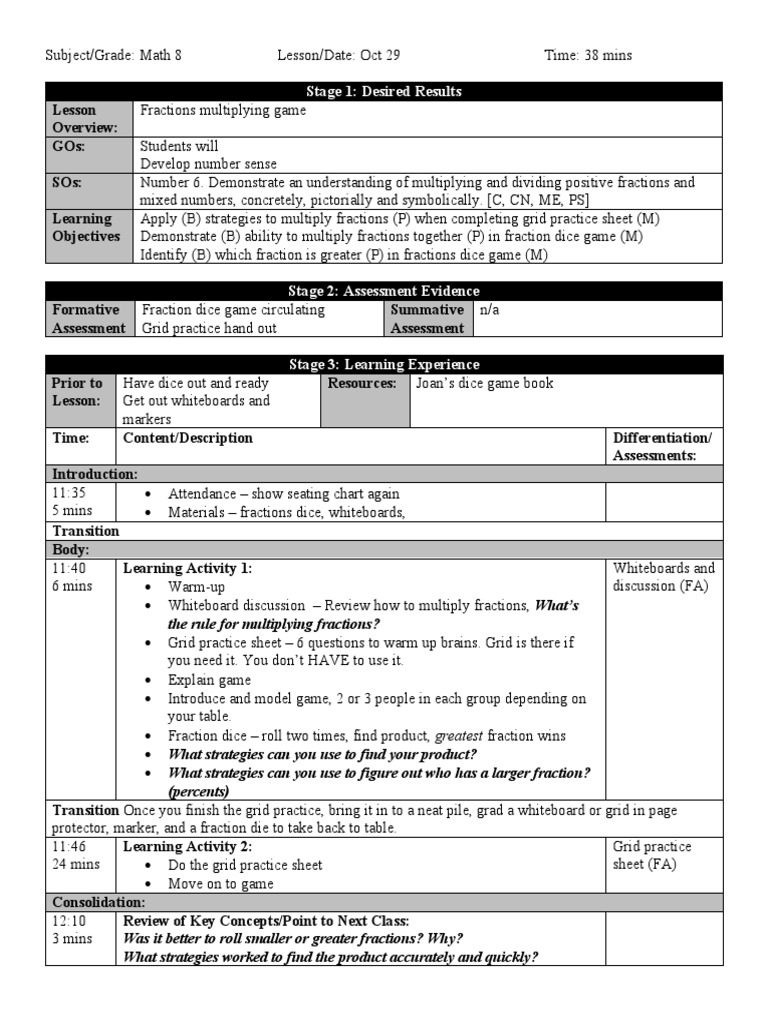 Lesson 7 Multiplying Fractions Oct 29 | PDF | Lesson Plan | Learning