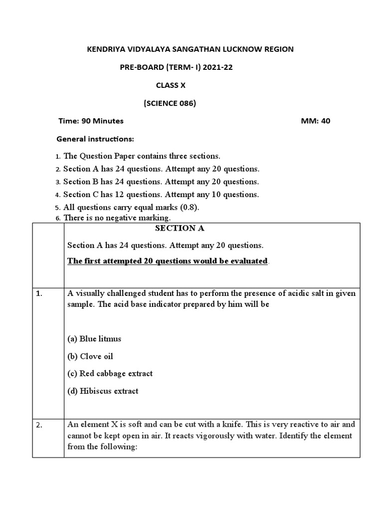 Class X Science Question Paper | PDF | Sodium Hydroxide | Mirror