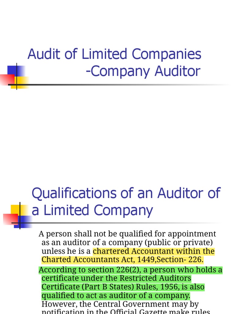 Audit of Limited Companies - Company Auditor | PDF | Accountant | Audit