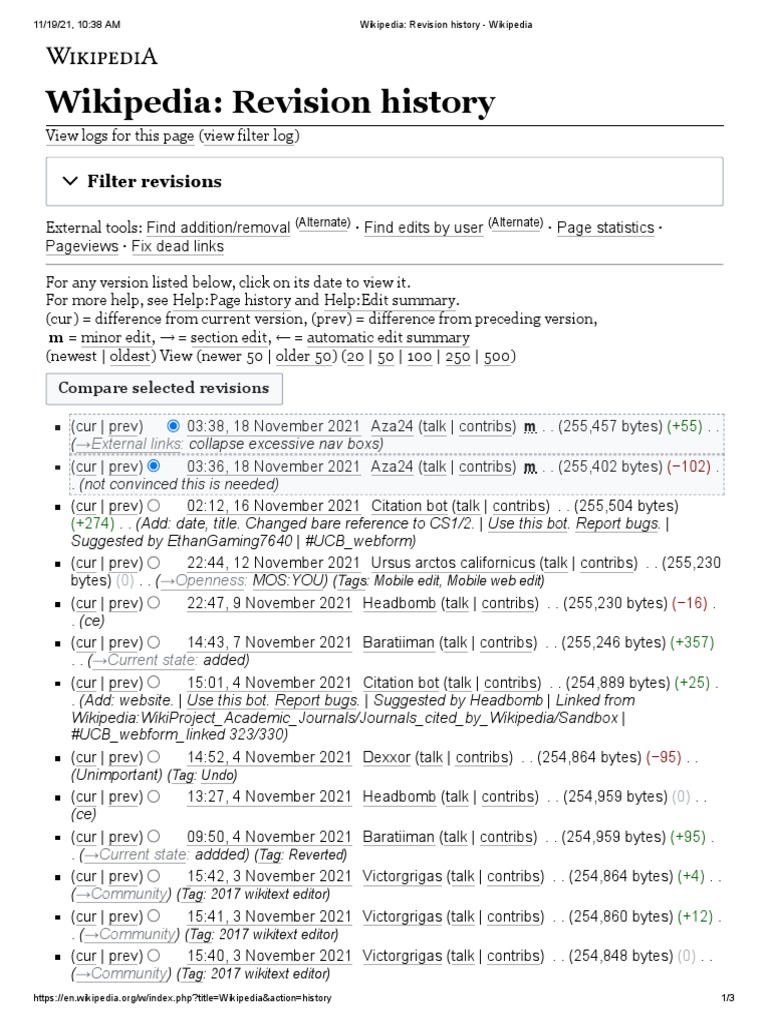 Wikipedia: Revision History: Filter Revisions | PDF | Wiki | Wikipedia