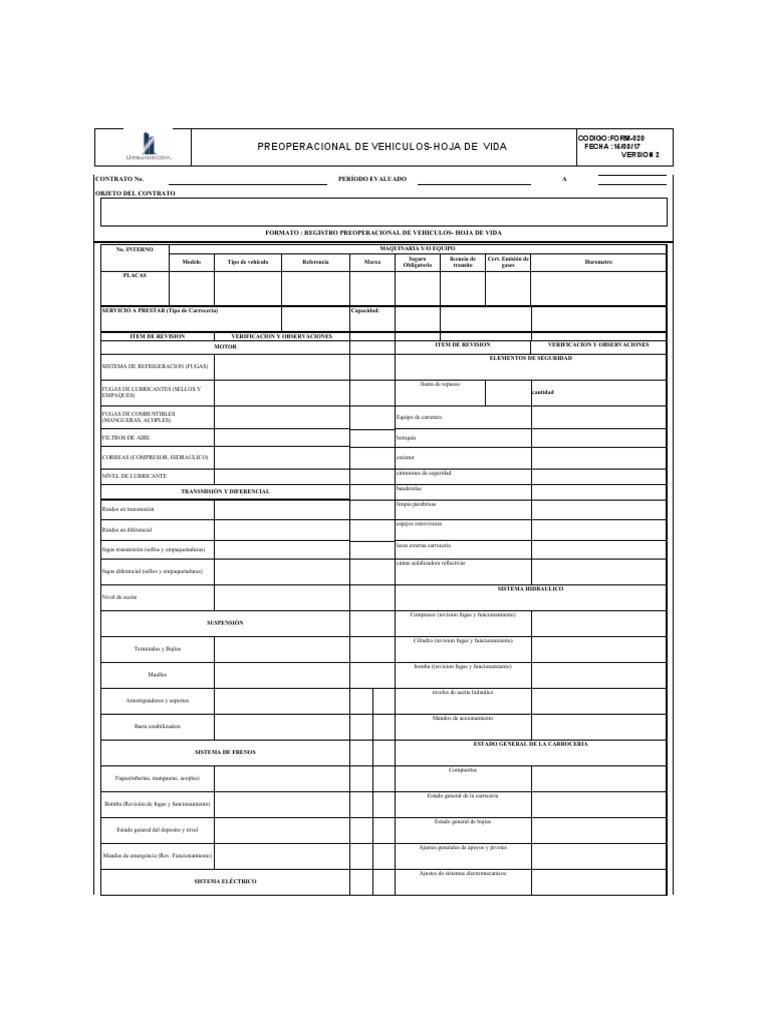 Form-020 Inspeccion de Vehiculos | PDF | Transmisión (Mecánica ...