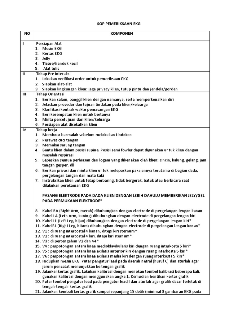 SOP Pemeriksaan EKG untuk Perawat | PDF