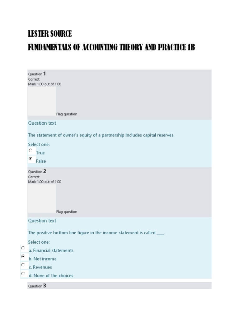 Fundamentals of Accounting Theory Practice 1B FQ1-FQ2 | PDF | Revenue | Working Capital