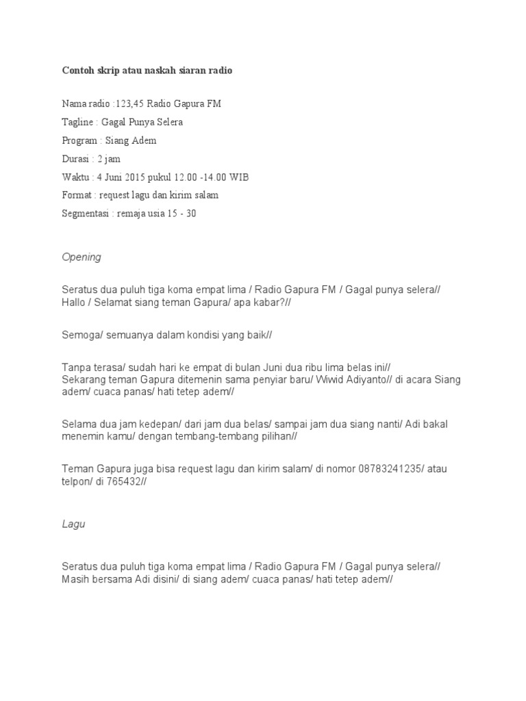 Skrip Atau Naskah Radio | PDF