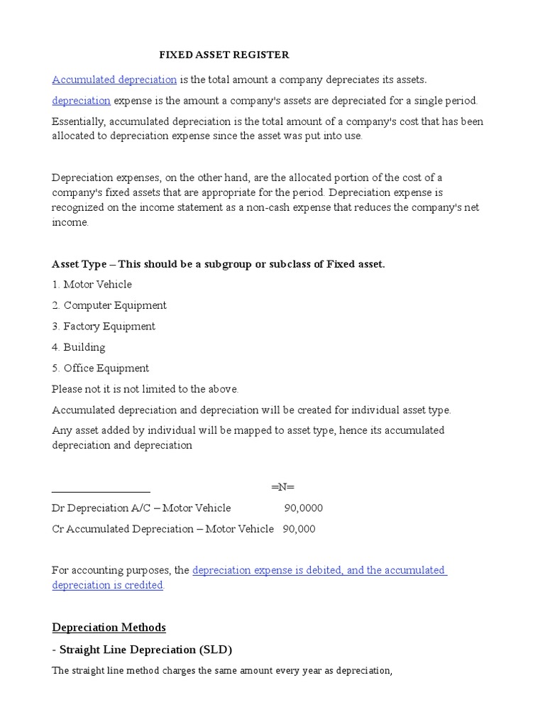 Accumulated Depreciation Depreciation: Fixed Asset Register | PDF ...