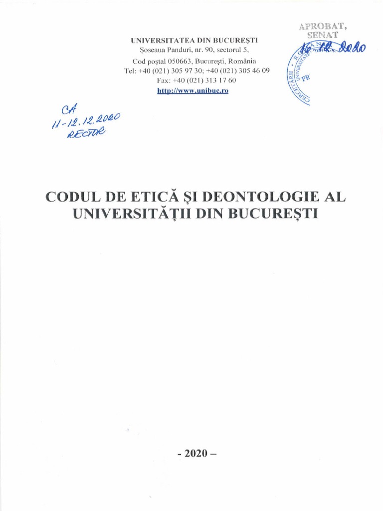 Codul de Etica Si Deontologie Al Universitatii Din Bucuresti 2020 1 | PDF