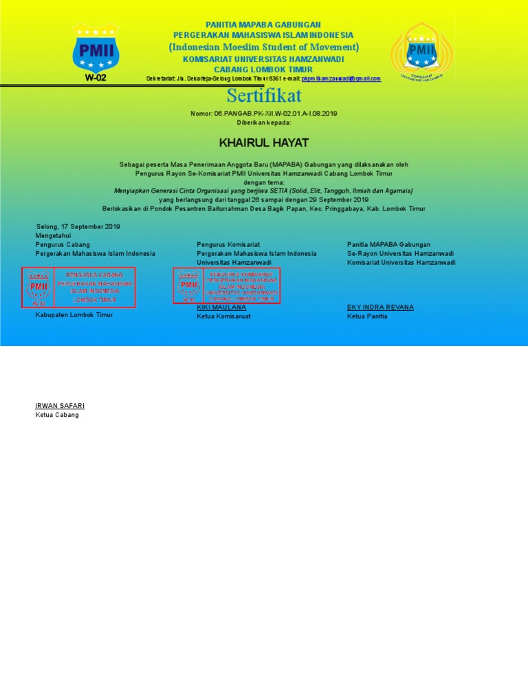 Sertifikat Mapaba 2019 | PDF