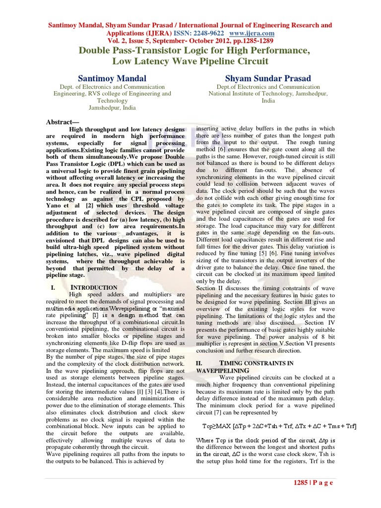 Double Pass Transistor Logic For High Pe | PDF
