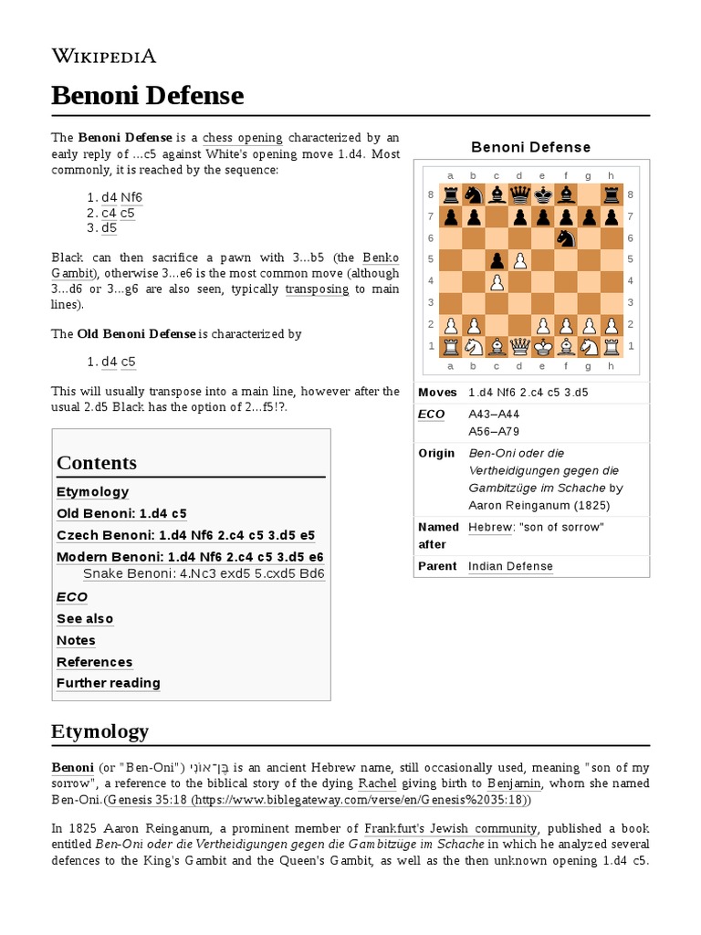 Benoni Defense | PDF | Chess | Chess Theory