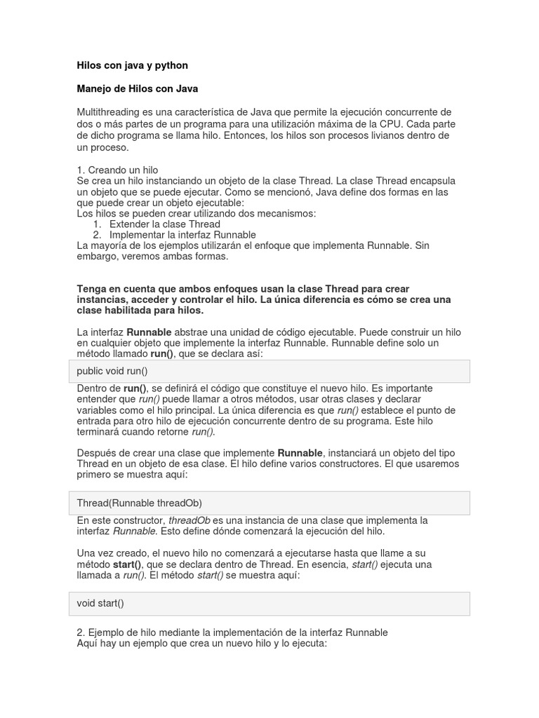 Hilos Con Java Y Python Guia De Trabajo Pdf Hilo Computación Objeto Informática