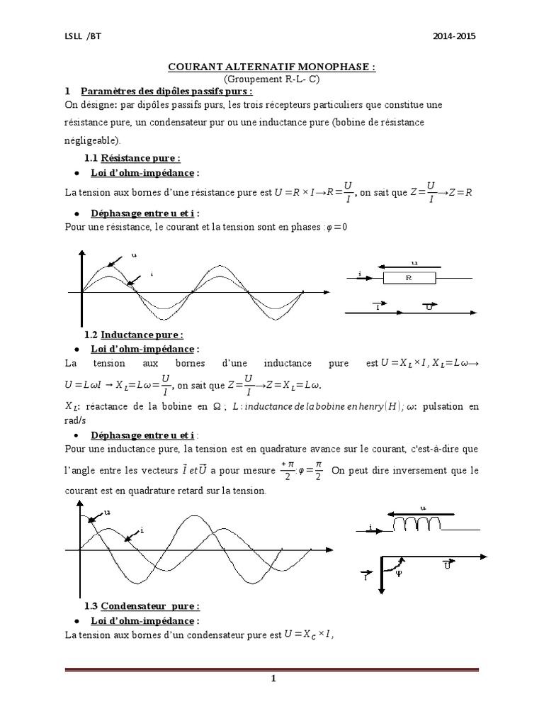 Exercice sur le courant alternatif monophasé | PDF | Sciences et ...