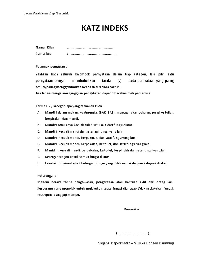 Form Katz Index | PDF | Sains & Matematika