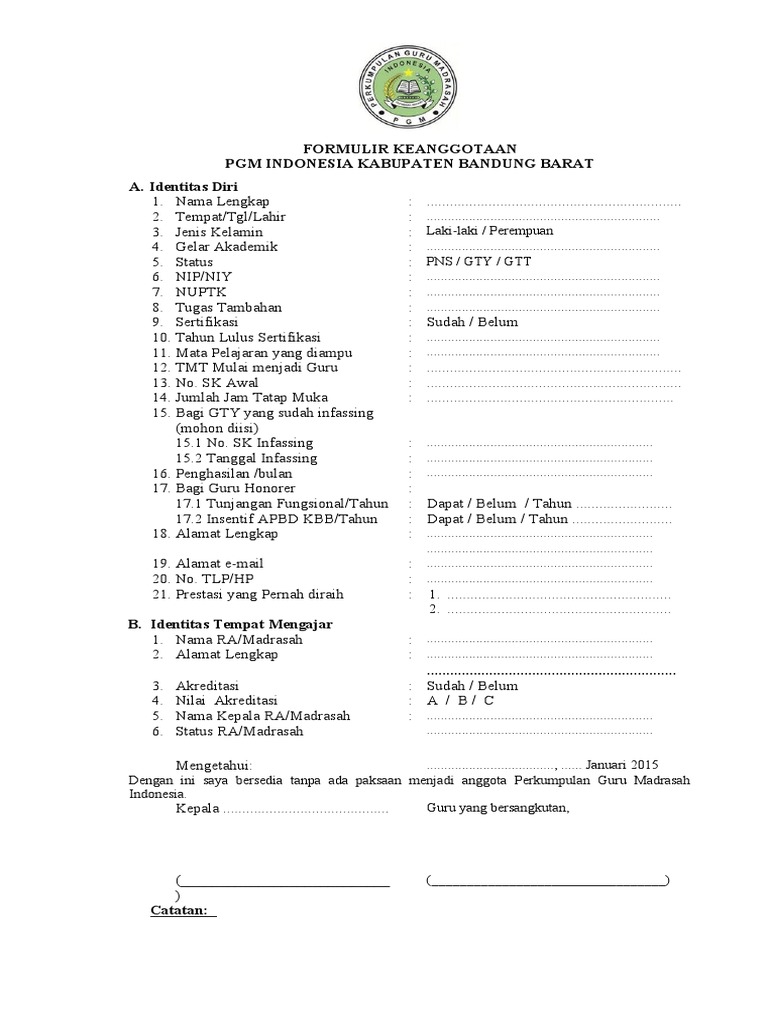 Formulir Keanggotaan PGM | PDF