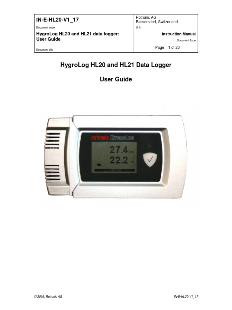 Manual Termohigrómetro Portátil Rotronic HL-20D | PDF | Usb | Humidity