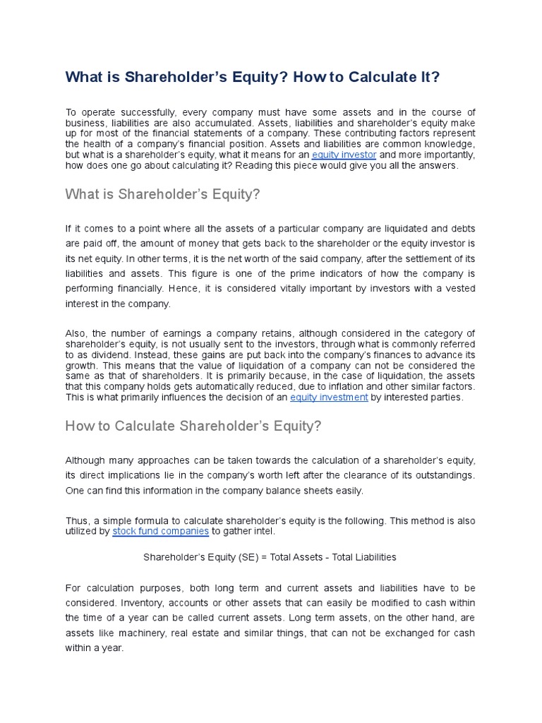What Is Shareholder's Equity | PDF | Equity (Finance) | Corporations