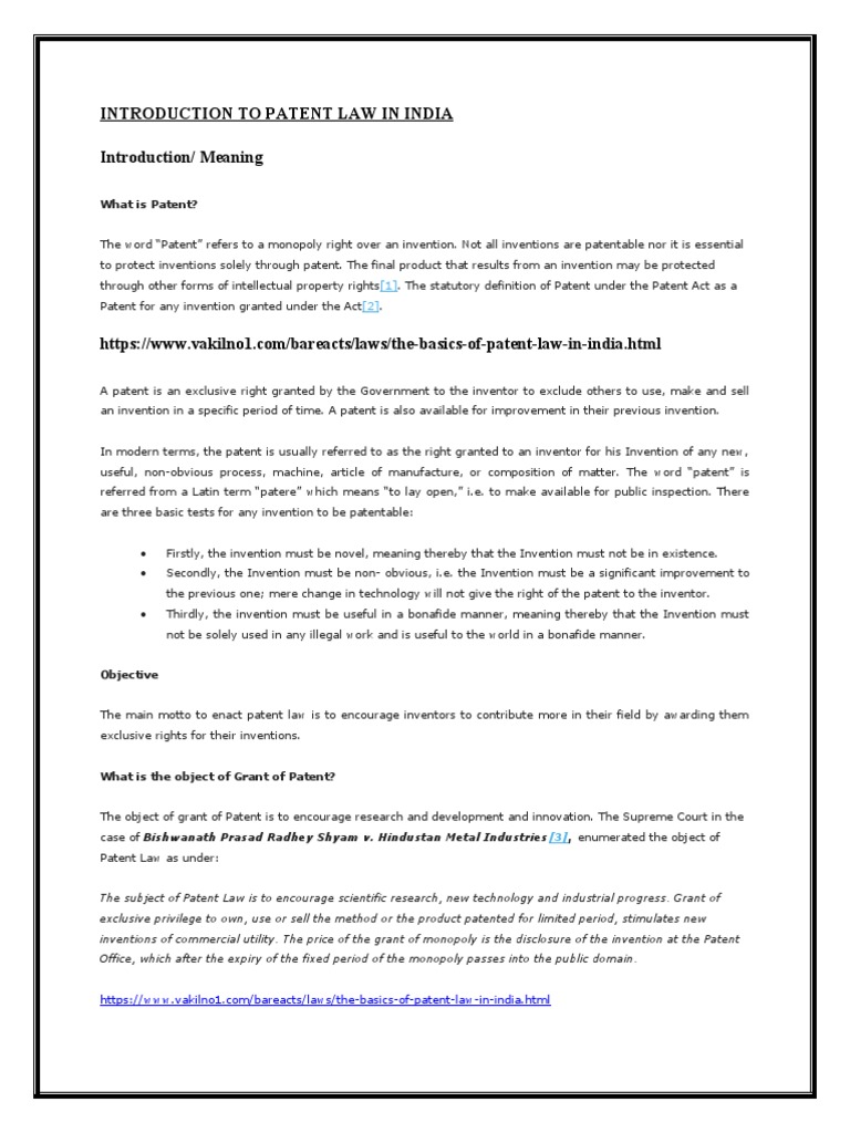 Intro To Patent in India Internship | PDF | Patent | Patent Application