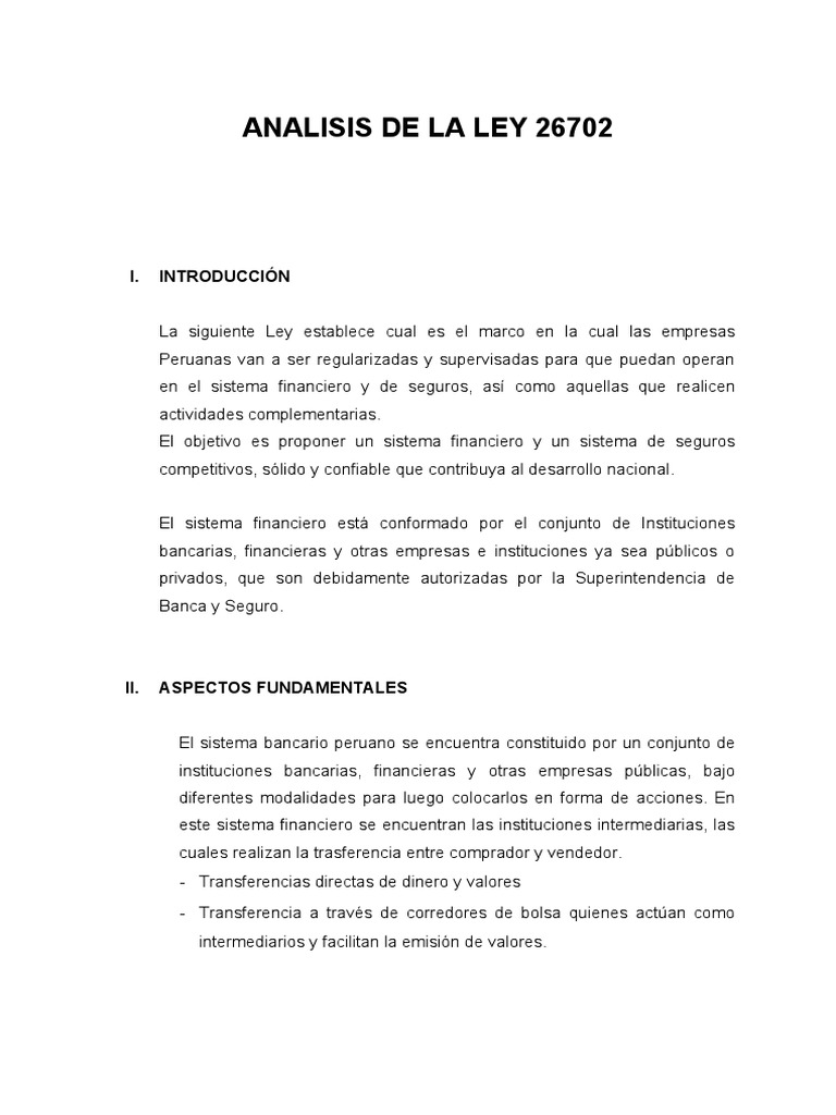 Ley 26702 | PDF | Sistema financiero | Bancos