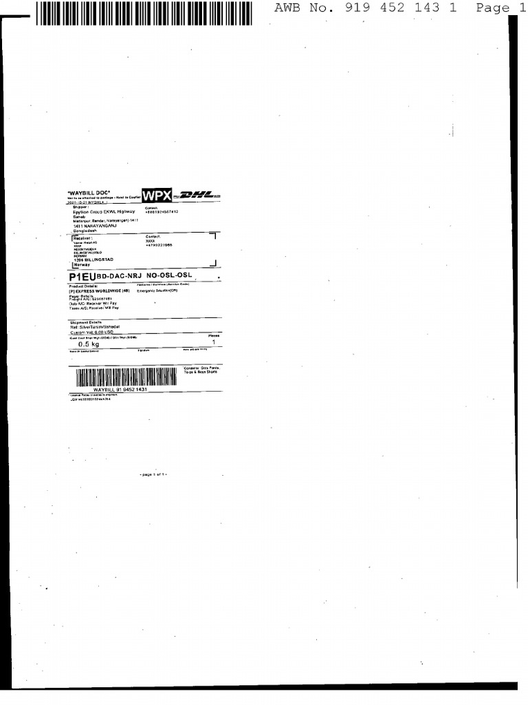 DHL HAWB 9194521431 Awb | PDF