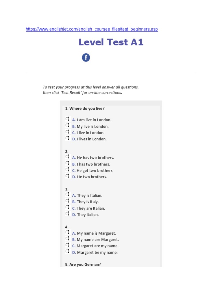 Level Test A1 | PDF