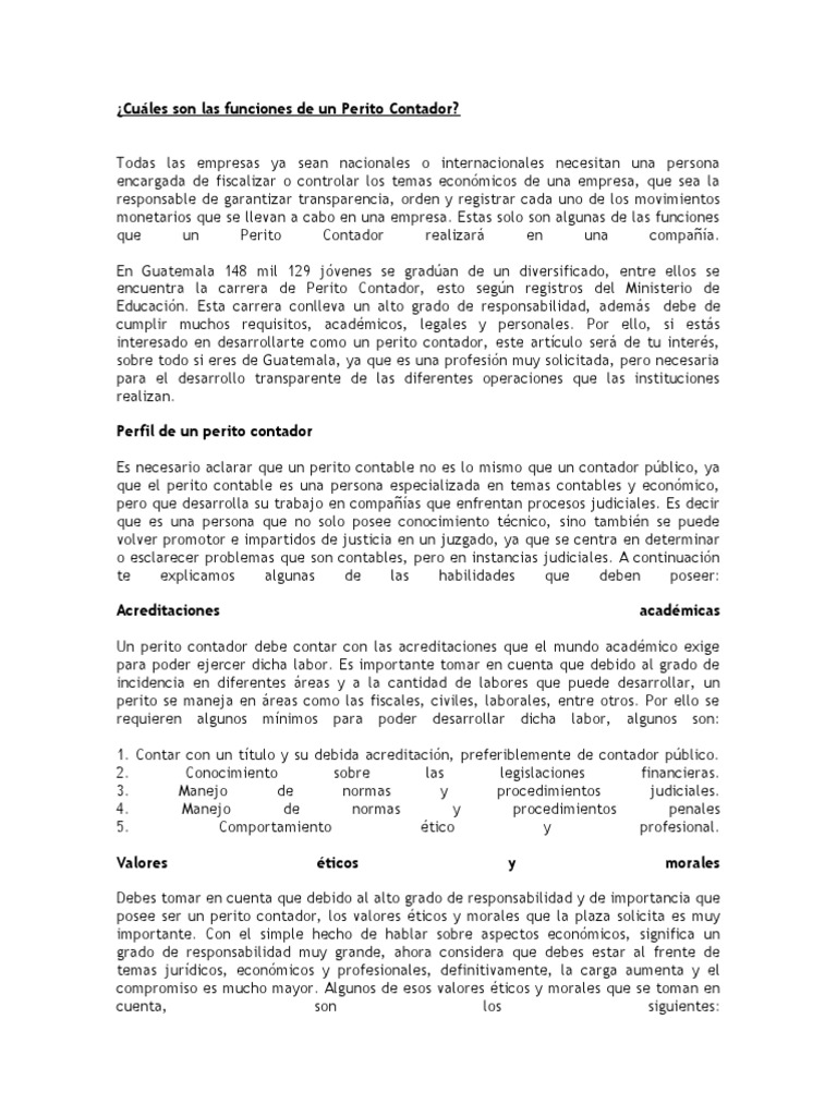 Cuáles Son Las Funciones de Un Perito Contador | PDF | Contador ...
