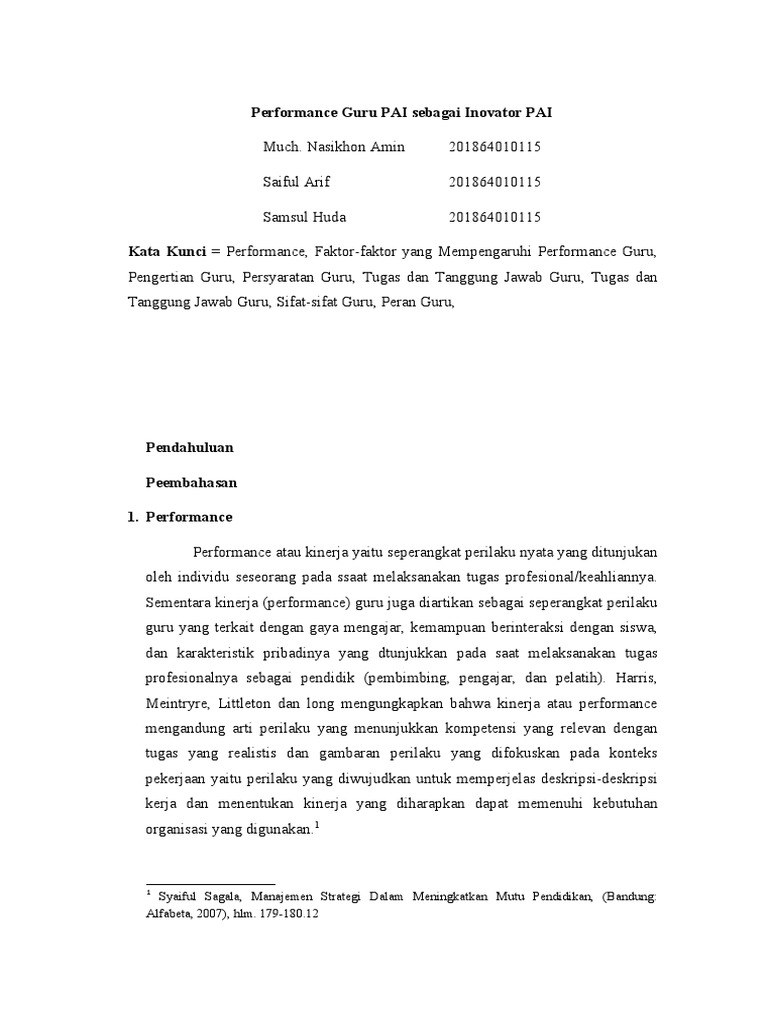 Performance Guru PAI Sebagai Inovator PAI | PDF