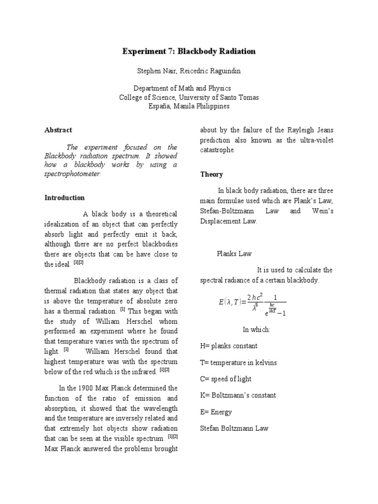 Blackbody Radiation Experiment 7 | PDF | Physics | Electromagnetic Spectrum