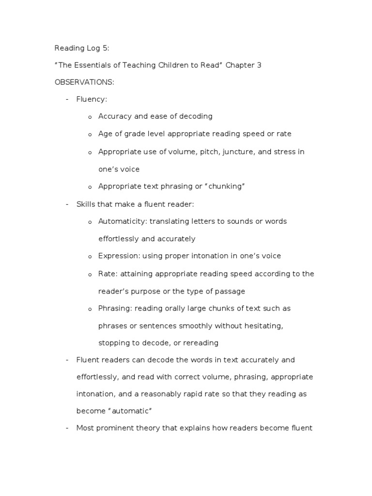 Reading Log 5 | PDF | Fluency | Reading (Process)