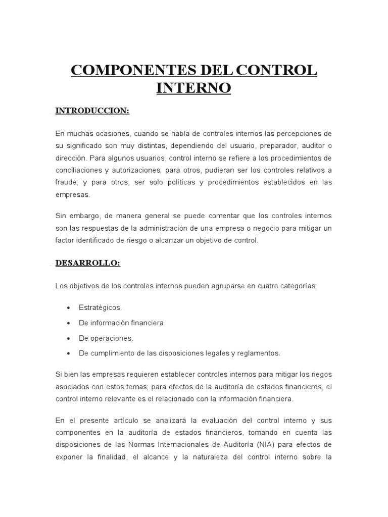 Componentes Del Control Interno | PDF | Auditoría | Contabilidad