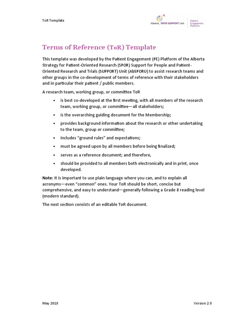 Terms of Reference Template for Research | PDF | Decision Making ...