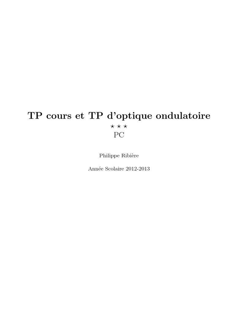 TP Cours Optique Ondulatoire PC Ribiere | PDF | Prisme (optique) | Polarisation (optique)