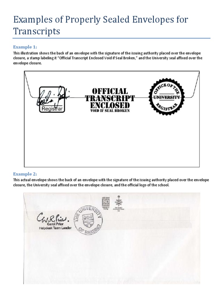 Examples of Properly Sealed Envelopes For Transcripts | PDF