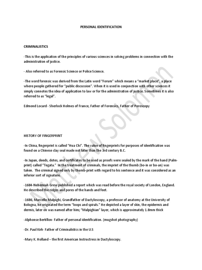 History and Principles of Fingerprinting | PDF | Fingerprint | Forensic ...