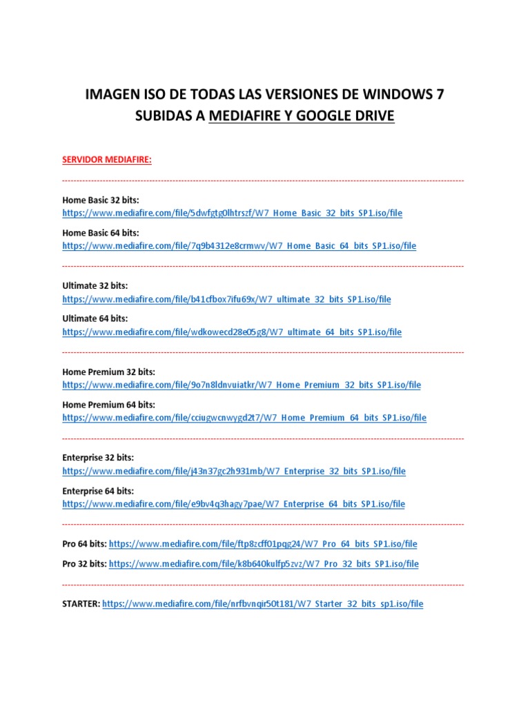 Windows 7 ISO Links for All Editions | PDF | Operating System Families ...