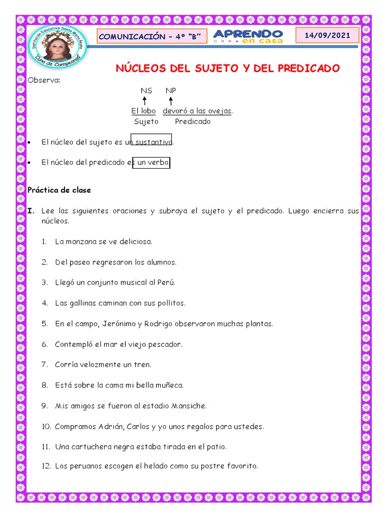 Ejercicios de sujeto y predicado | PDF