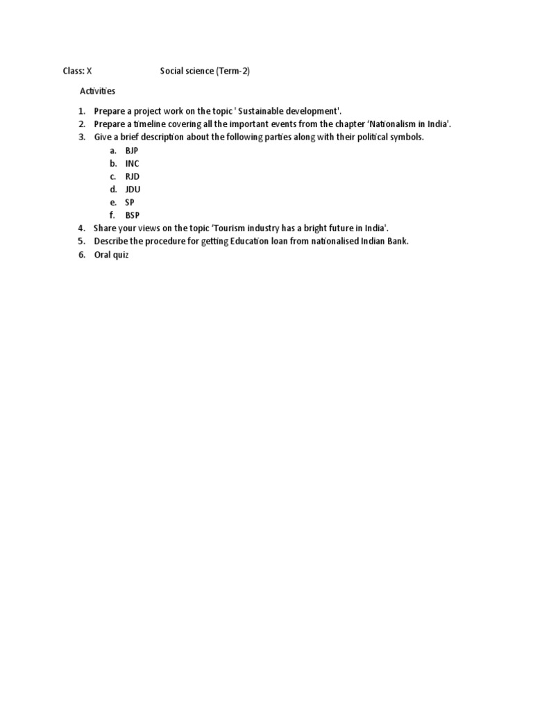 10 Social Science Term-2 Activities | PDF