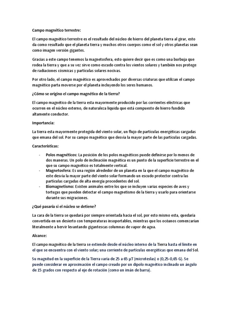 El Origen Y La Importancia Del Campo Magnético Terrestre Pdf Tierra