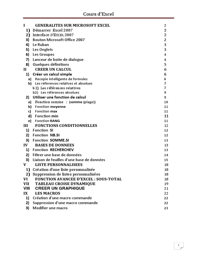 Cours Excel | PDF | Microsoft Excel | Microsoft Office