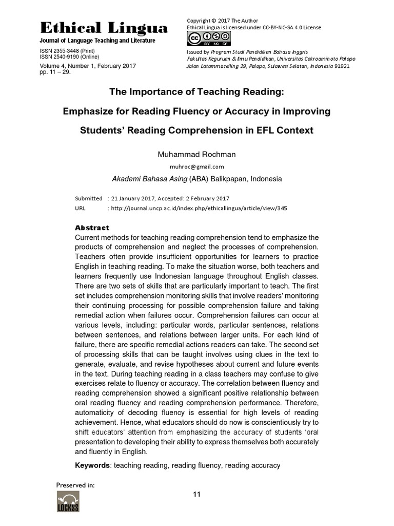The Importance of Teaching Reading Emphasize For Reading Fluency or ...