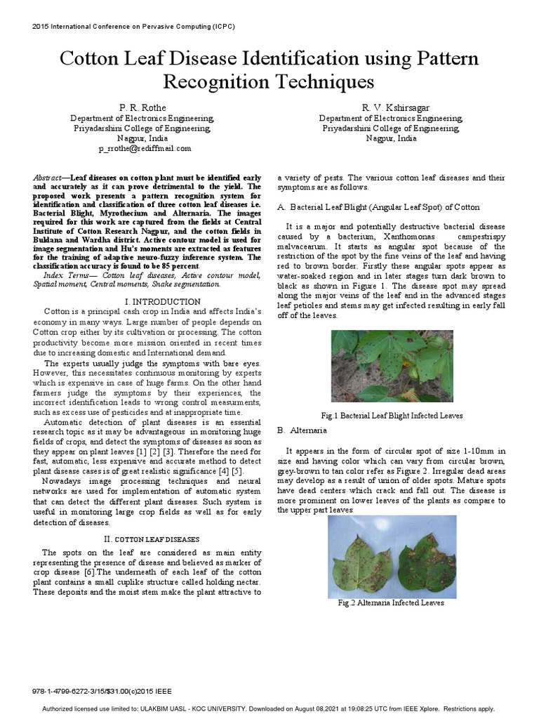 Cotton Leaf Disease Identification Using Pattern Recognition Techniques ...
