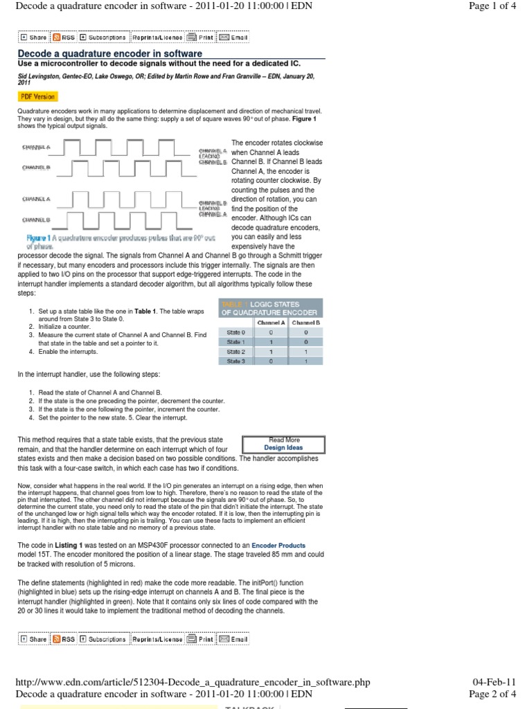 Decode A Quadrature Encoder in Software | PDF | Computer Engineering ...