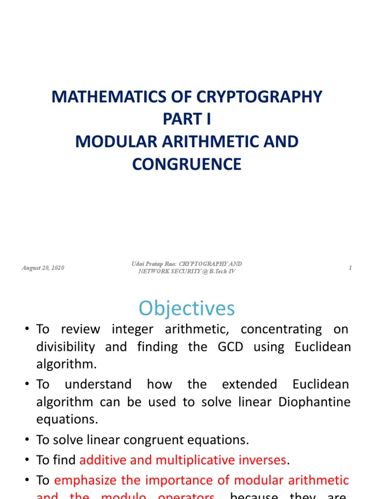 Mathematics Of Cryptography Modular Arithmetic And Congruence Pdf Division Mathematics