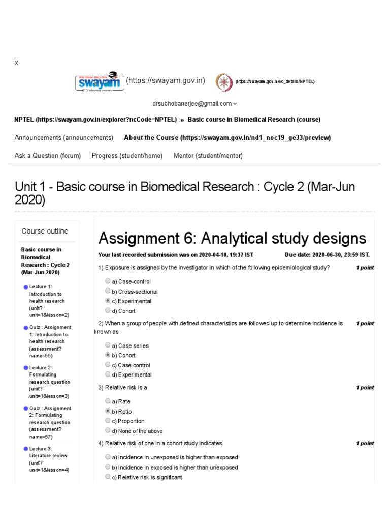 Assignment 6: Analytical Study Designs: Unit 1 - Basic Course in ...