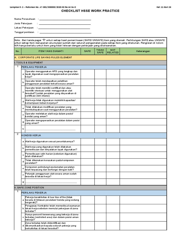 Checklist HSSE untuk Keamanan Kerja | PDF