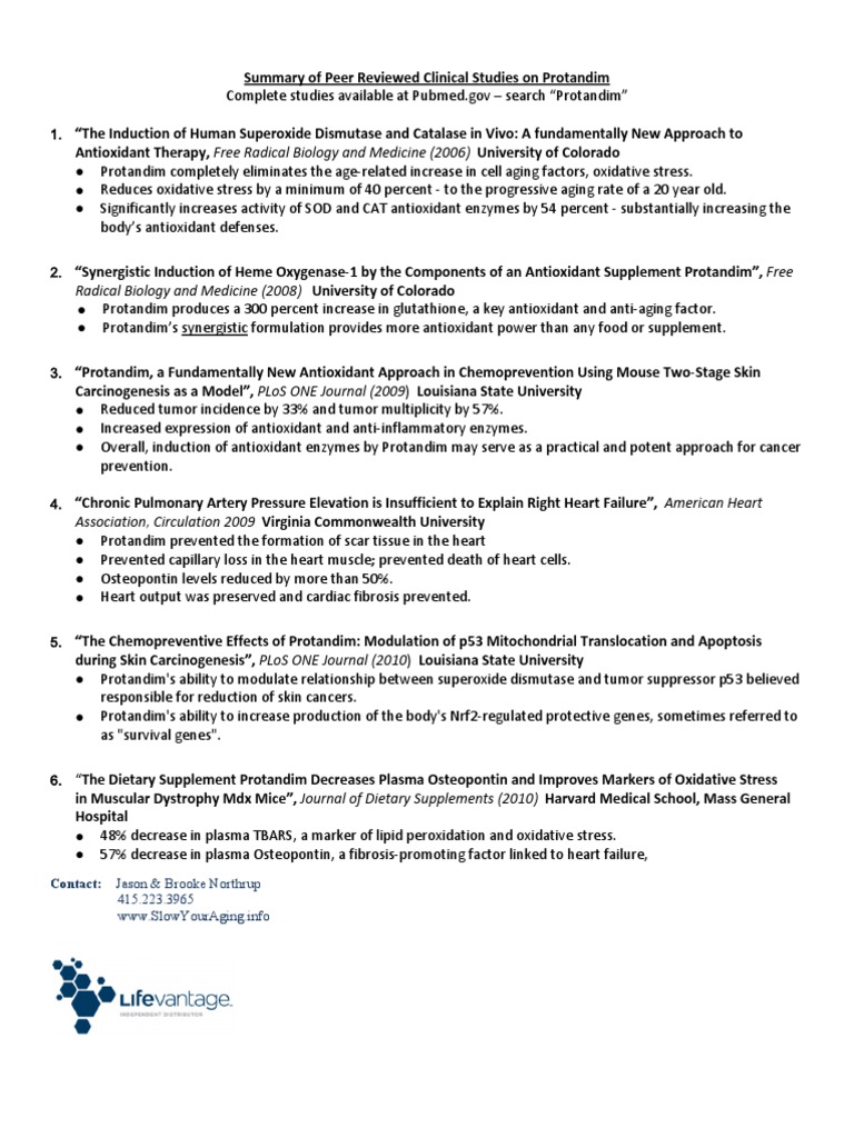 Protandim Summary of Clinical Studies - Nrf2 | PDF | Oxidative Stress ...
