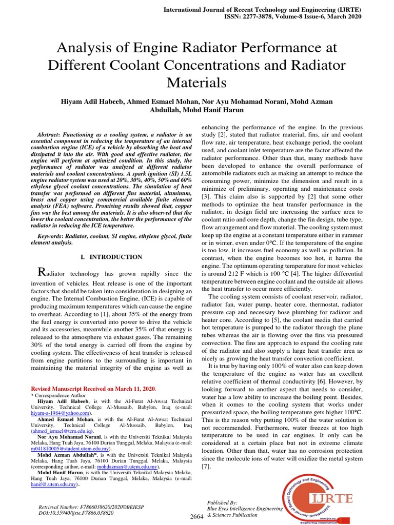 Analysis of Engine Radiator Performance at Different Coolant ...