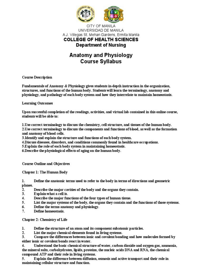 Anatomy and Physiology Course Syllabus | PDF | Lymphatic System ...