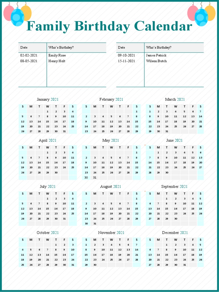 Birthday Calendar Template-3a | Download Free PDF | Microsoft Excel | Text