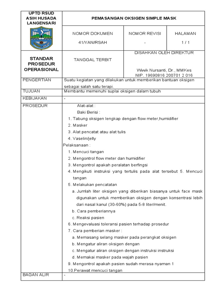 Sop Terapi Oksigen Melalui Simple Mask | PDF