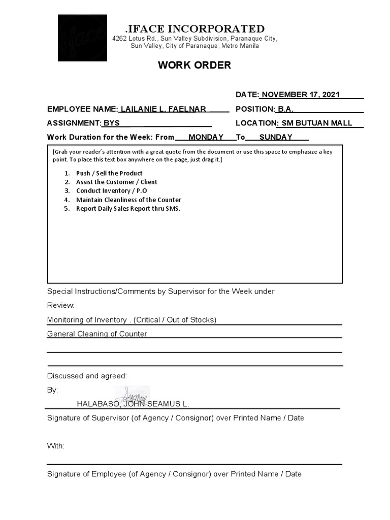 Work Order Form | PDF | Law