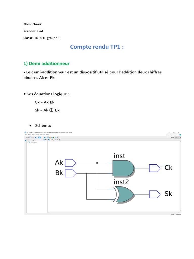 Demi Additionneur et Additionneur Complet | PDF | Méthodes et ...